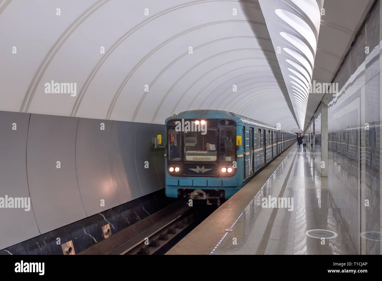 MOSCOW, RUSSIA - DECEMBER 01, 2017: Subway train in Metro station ...