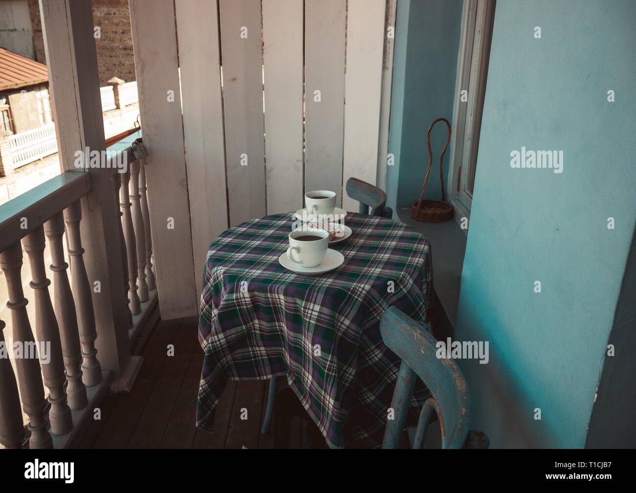 Cups of coffee on the balcony Stock Photo - Alamy