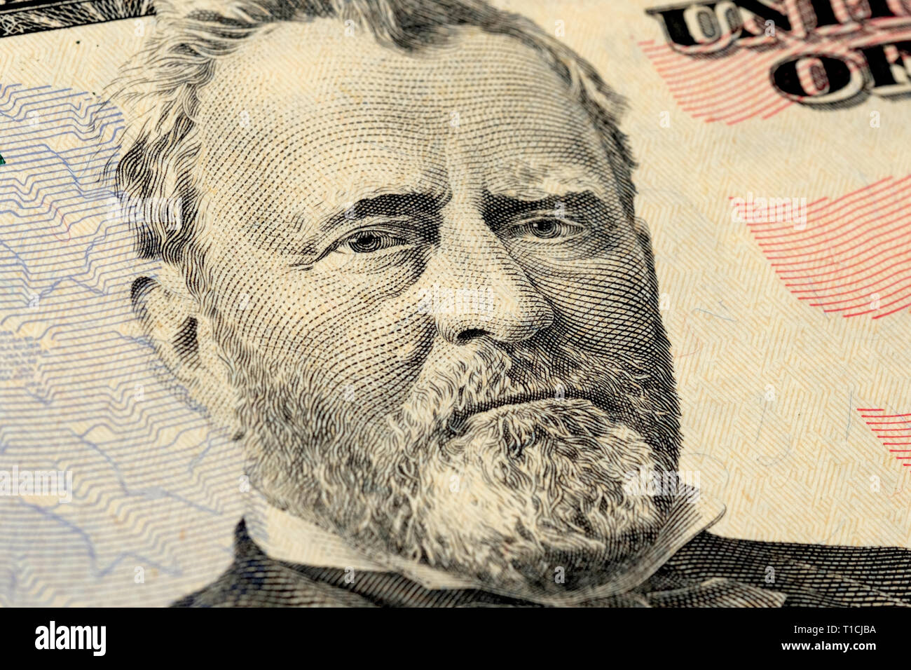 President Grant portrait on fifty (50) american dollar bill. Macro ...