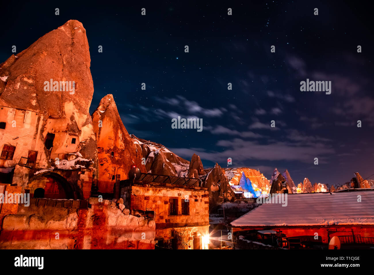Moonlight night over Cappadocia. Gorgeous night landscape. Goreme ...