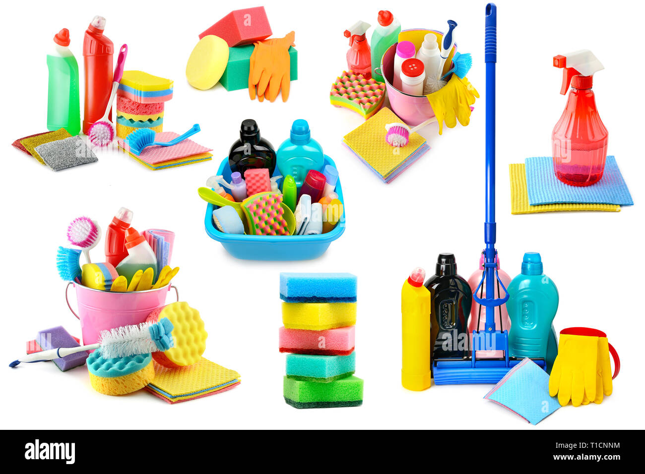 Set various detergents isolated on white background Stock Photo - Alamy