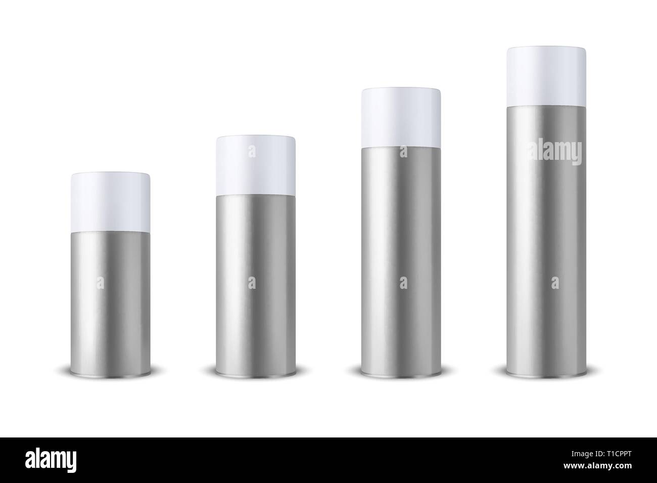 Vector 3d Realistic Silver Blank Spray Can, Spray Bottle with Cap Set ...