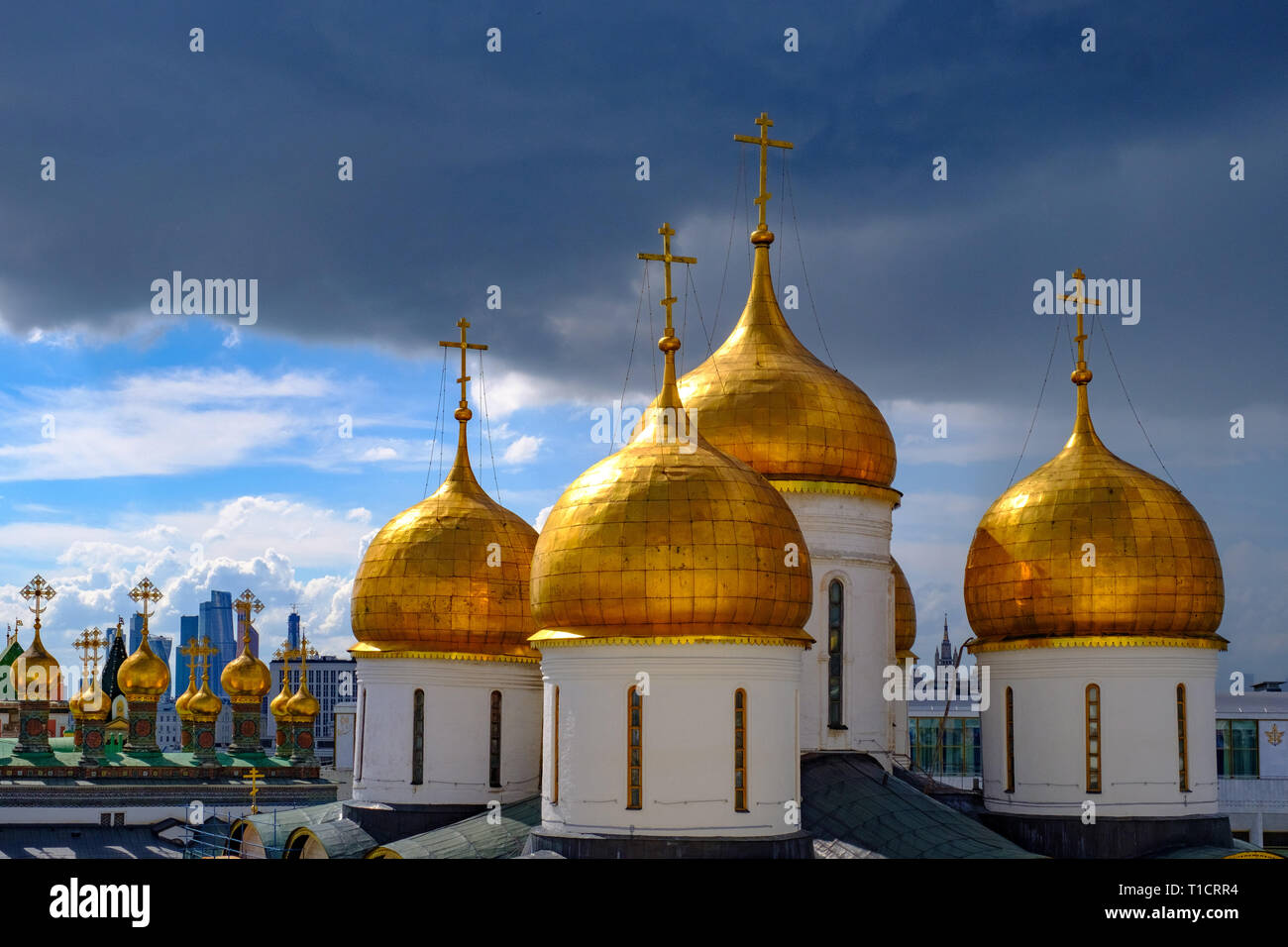 Landscape with view on domes of the cathedrals of the Moscow Kremlin ...