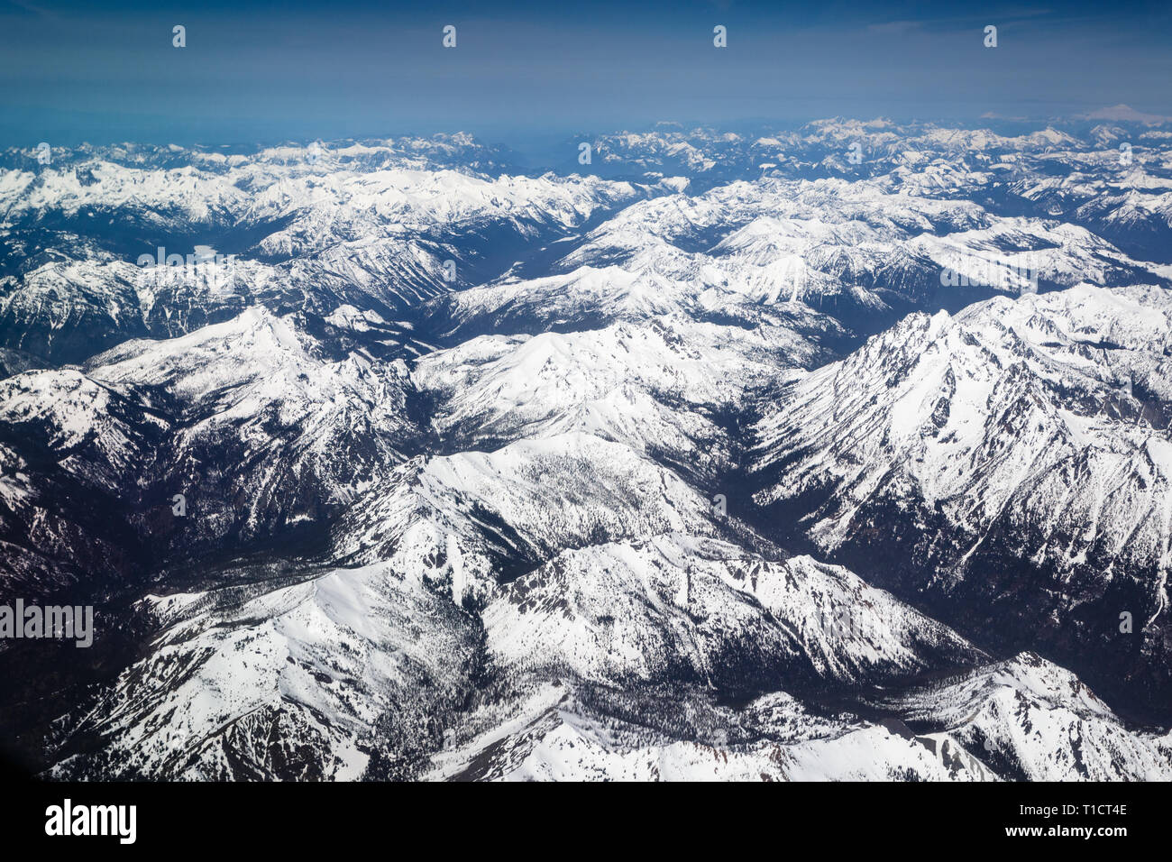 Aerial view of snow capped Cascade mountains Stock Photo - Alamy