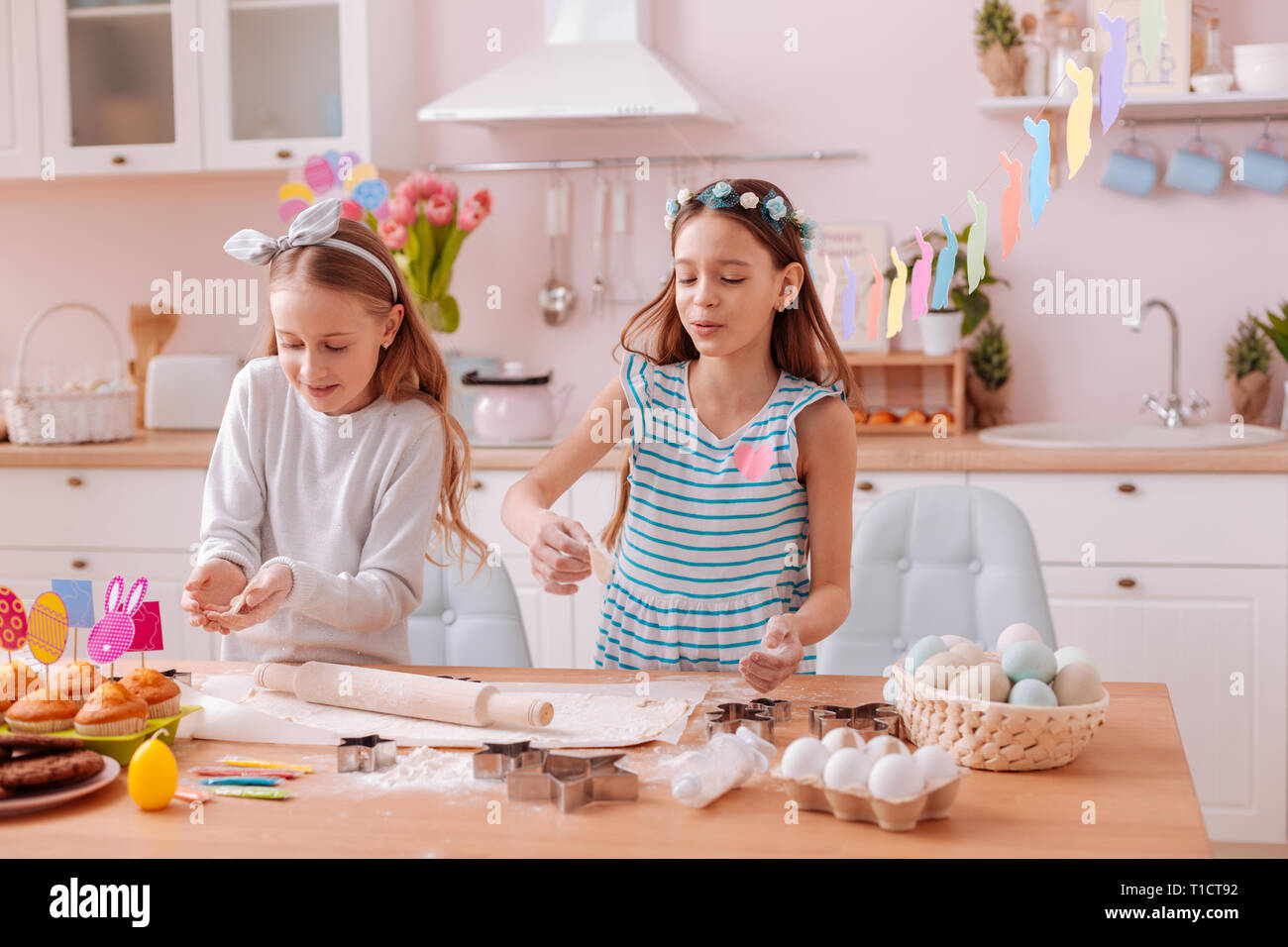 Two best friends preparing cookies for fest Stock Photo - Alamy