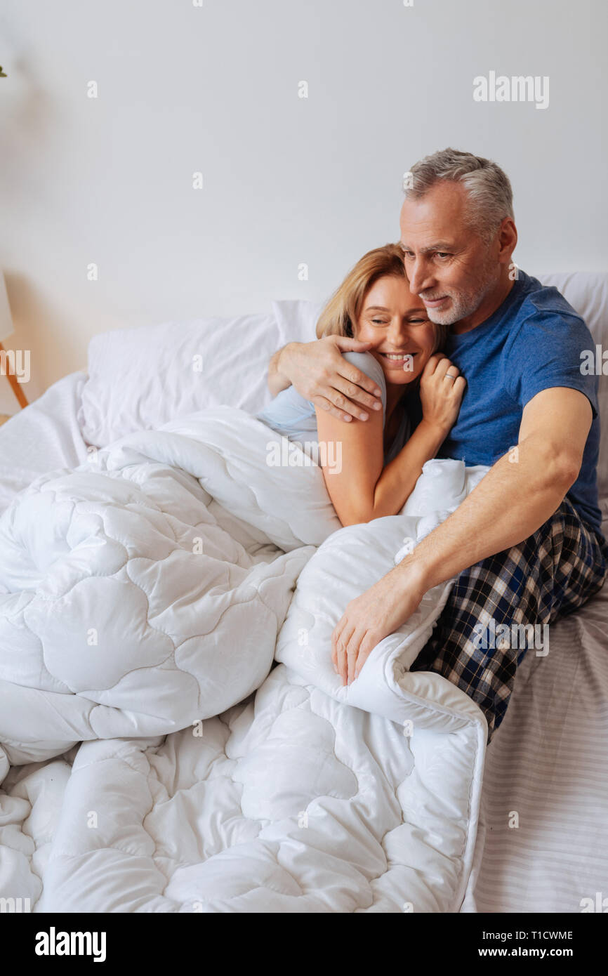 Businessmen feeling relaxed chilling in bed in the morning Stock Photo ...