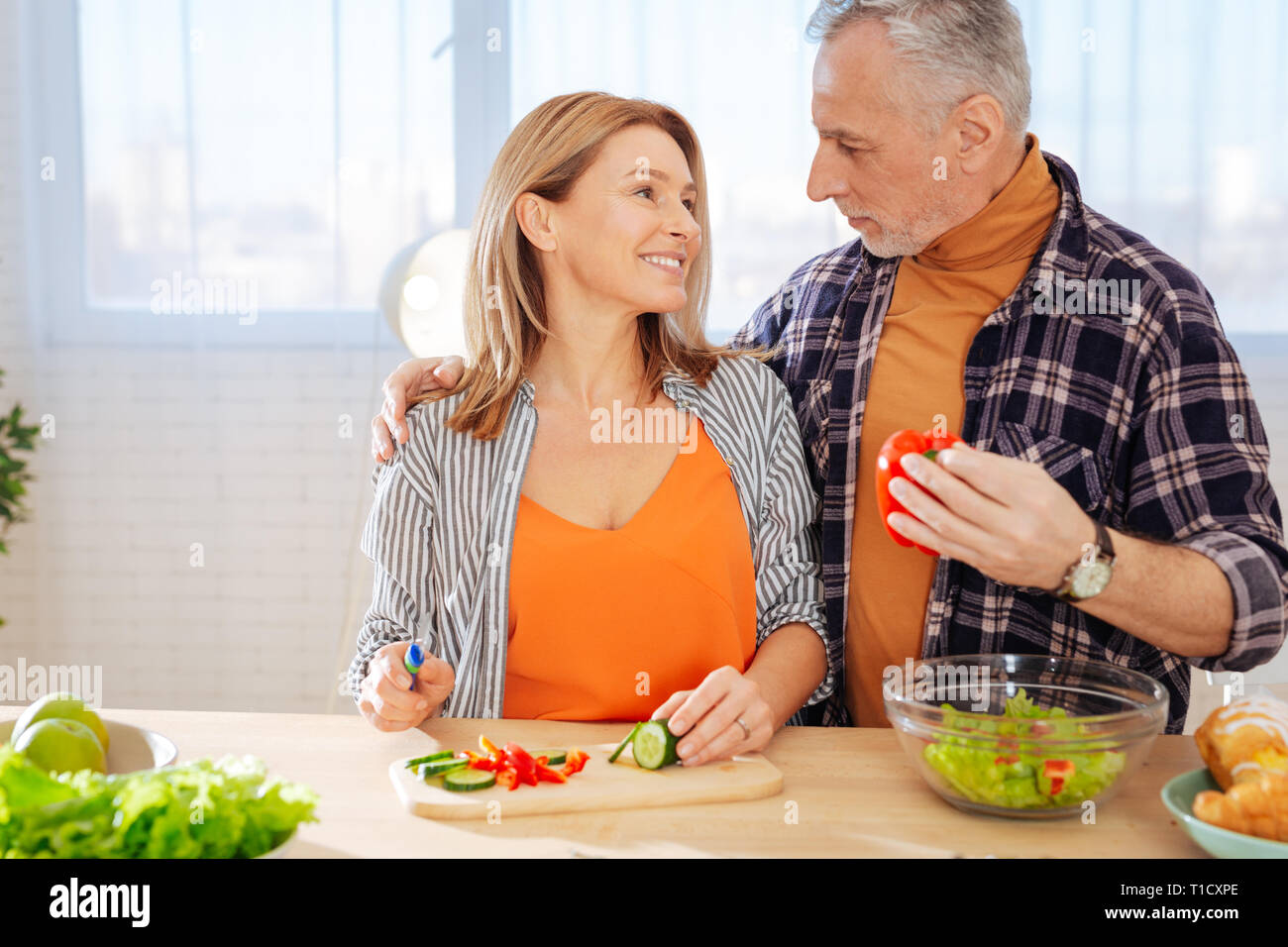Wife feeling amazing cooking with husband at the weekend Stock Photo ...