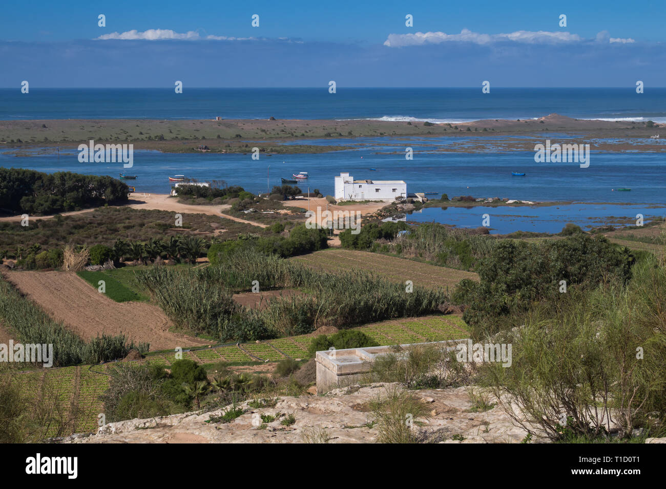 Rugged coastline of the Atlantic ocean. Green country and small islands ...