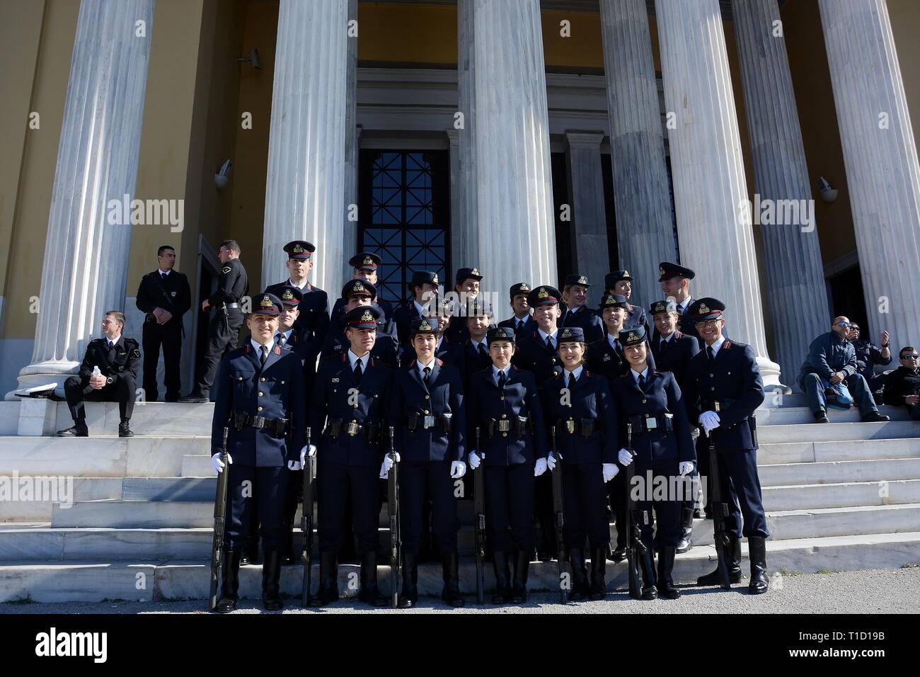 Students of the academy of Greek fire brigade are seen before the ...