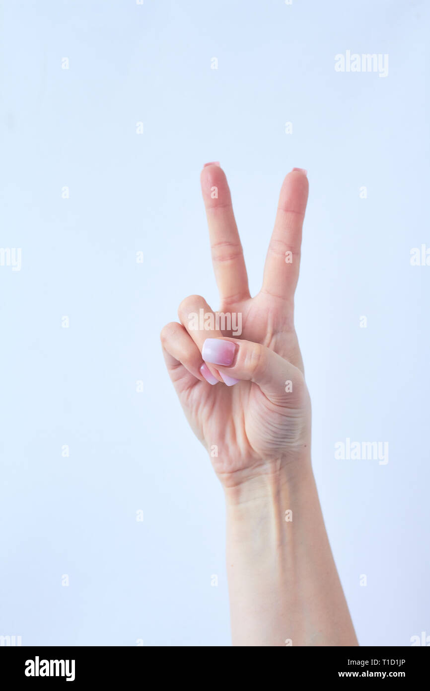 Hand gesture isolated on white isolated background, free space for text ...