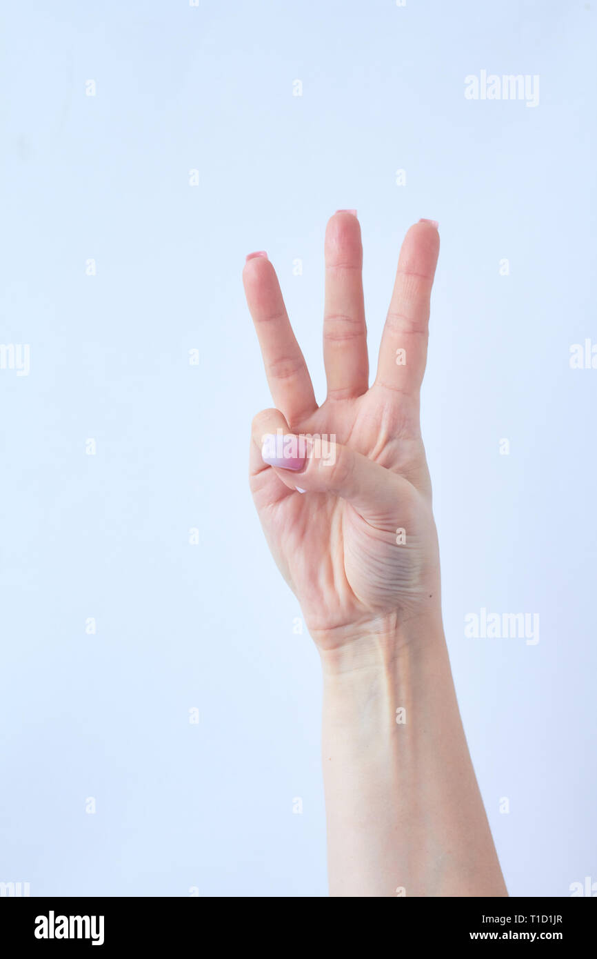 Hand gesture isolated on white isolated background, free space for text ...