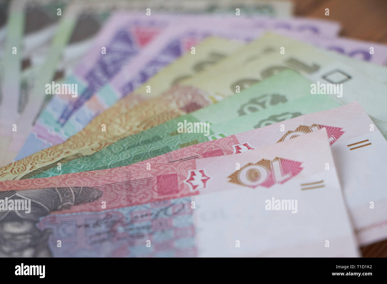 Ukrainian national currency, bills of different values, the calculation ...