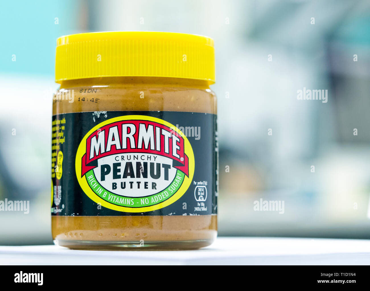 Jar of Marmite Crunchy Peanut Butter, The original Marmite is made by ...
