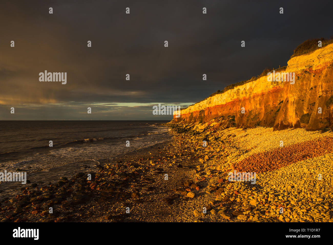 Hunstanton Cliffs near Old Hunstantion on Norfolk coast, where white ...