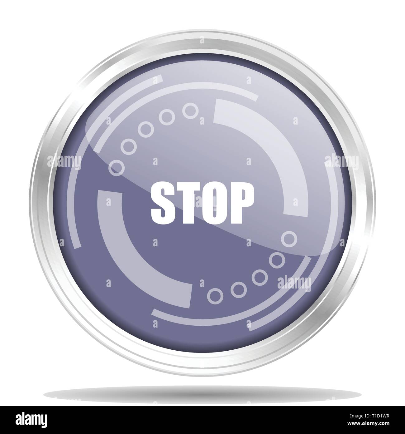 Stop silver metallic chrome border round web icon, vector illustration ...