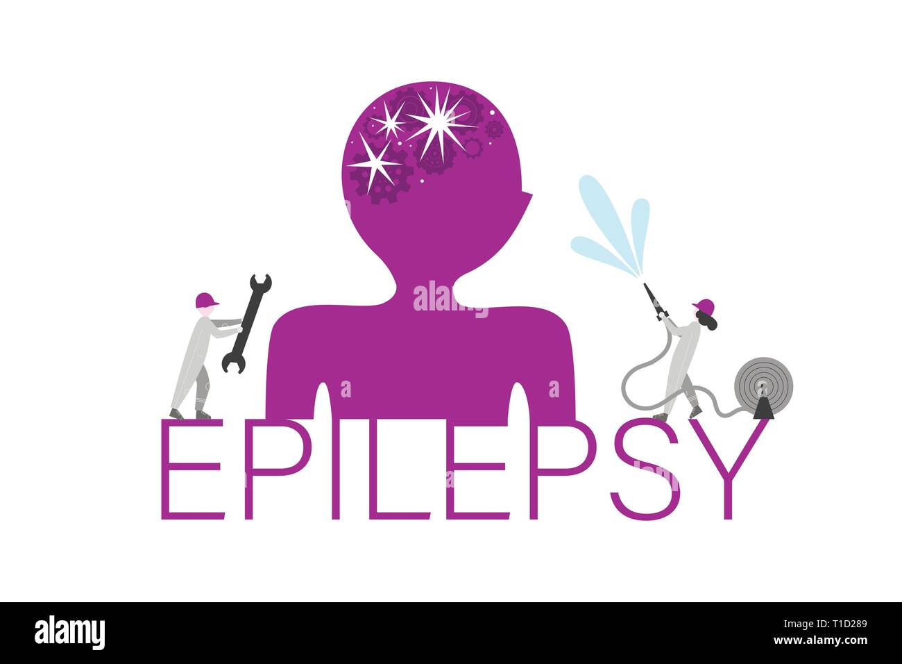 Epilepsy word concept flat vector banner. Tiny people cure brain ...