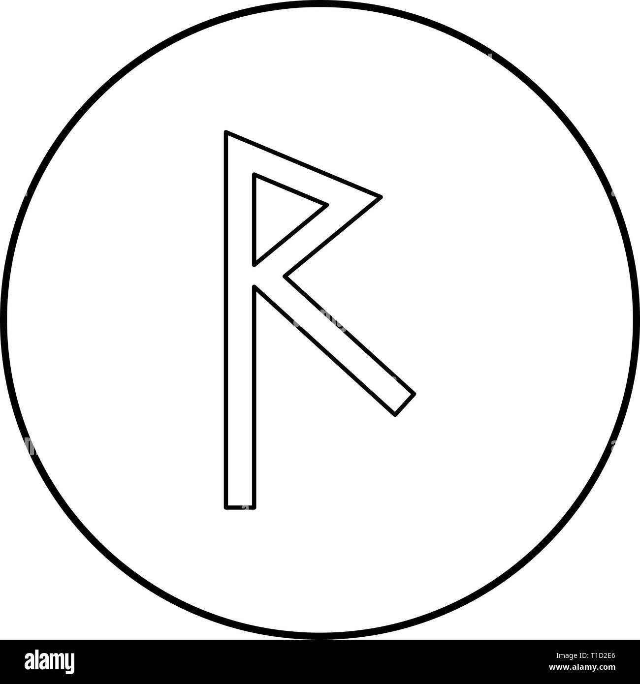 Raido rune raid symbol road icon outline black color vector in circle ...