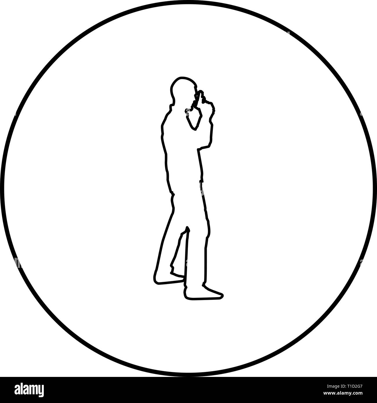 Man with gun Hazard concept icon outline black color vector in circle ...