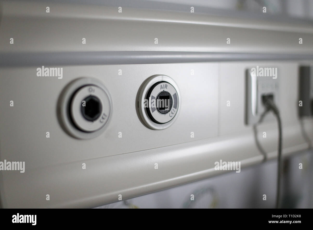 Details with the oxygen and air console outlets in a hospital - medical ...