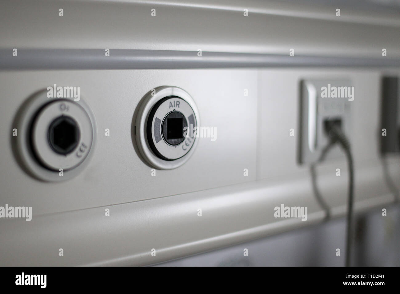 Details with the oxygen and air console outlets in a hospital - medical ...
