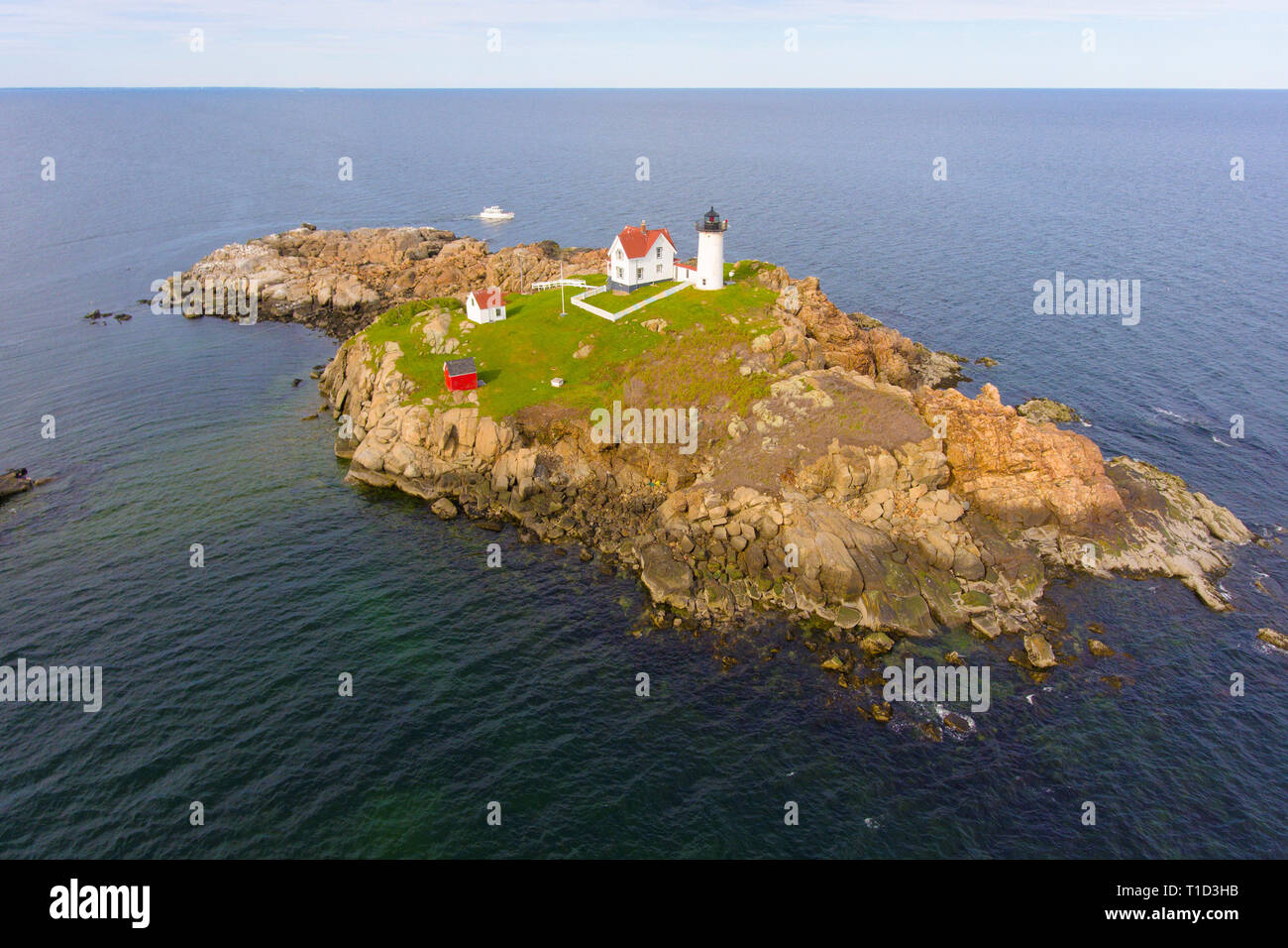 Cape Neddick Lighthouse (Nubble Lighthouse) aerial view at Old York ...