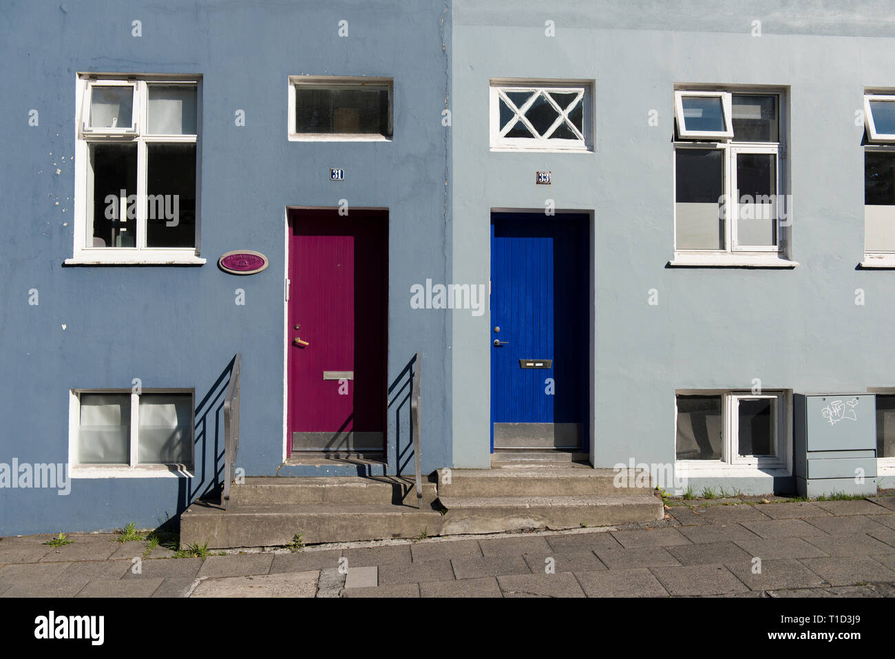 traditionaly iceland red house with white windows - reykjavik Stock ...