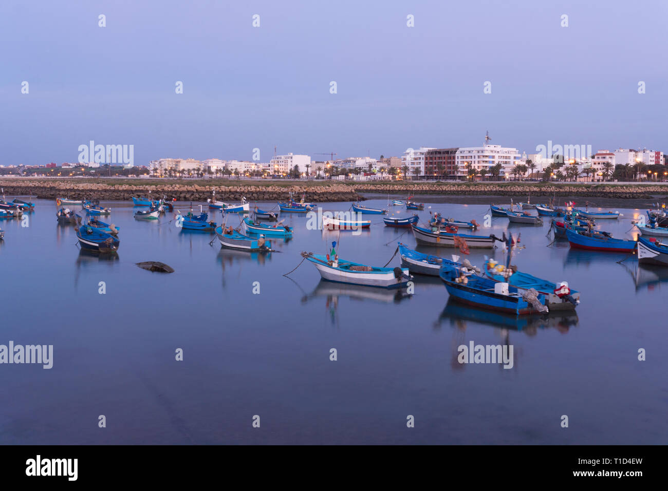 Wooden Traditional Moroccan Boats in lagoon Gulf. The Port of Asilah ...