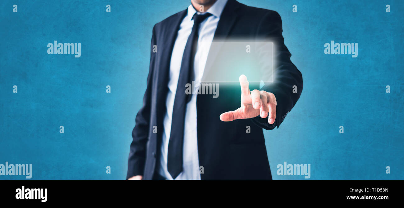 man touch virtual screen - technology in business Stock Photo - Alamy