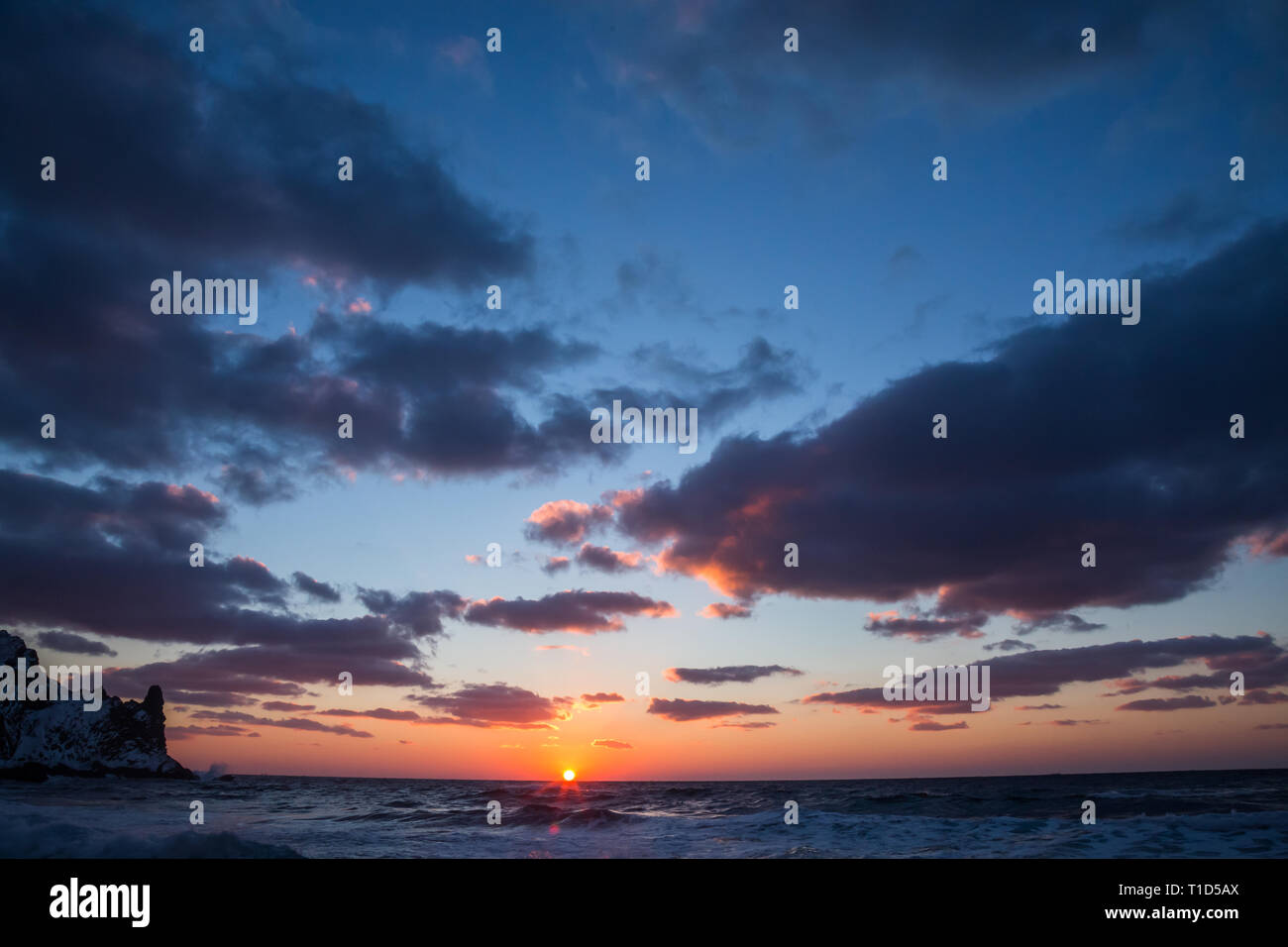 Ocean sunset on the Sea of Japan viewed from the Shakotan Penninsula of ...