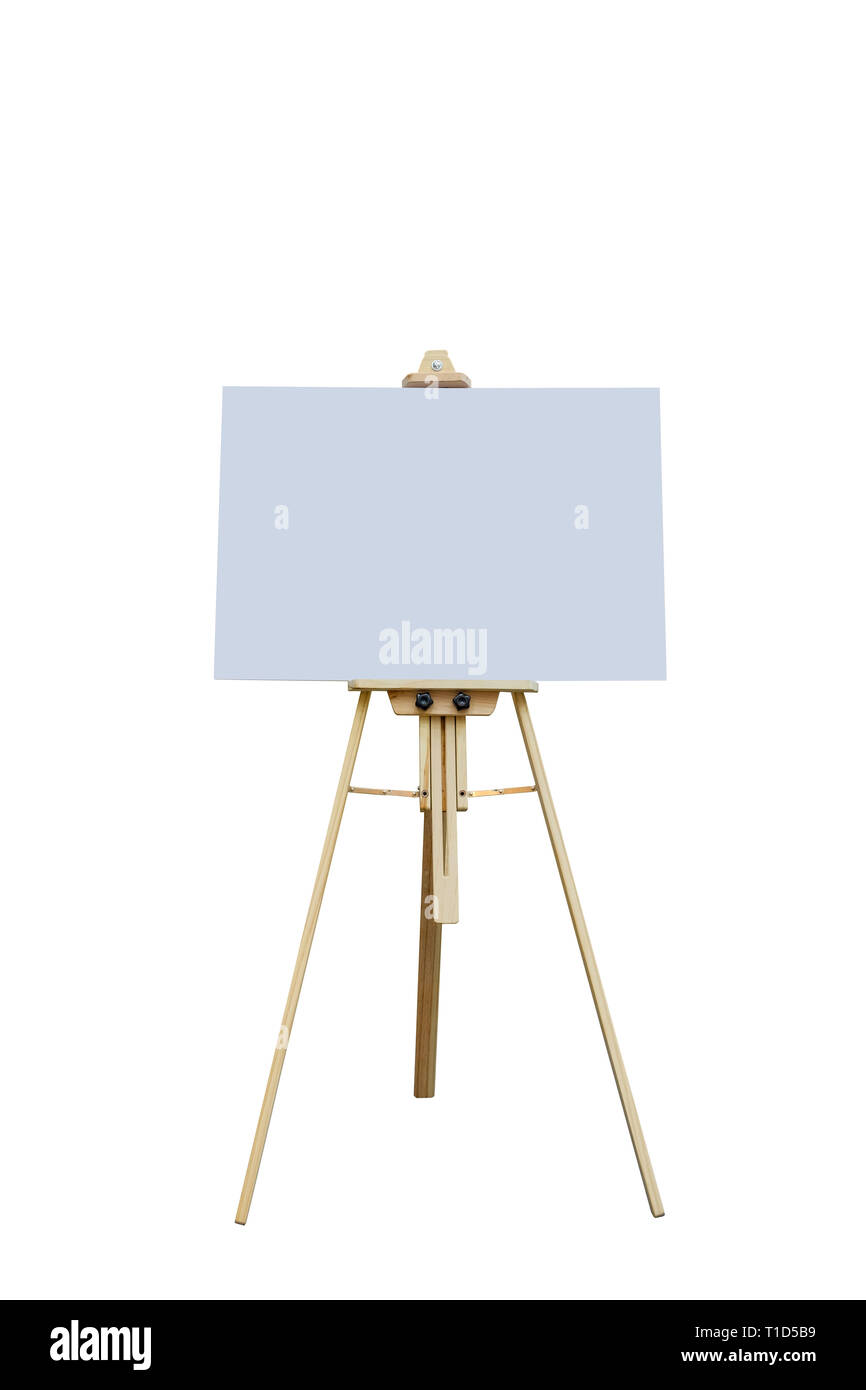 Wooden easel with blank plastic board for write text and draw picture ...