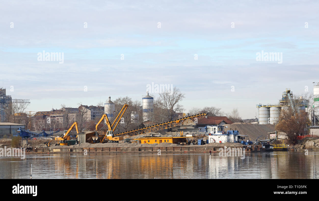 Sand Dredger Barge Construction at River Stock Photo - Alamy