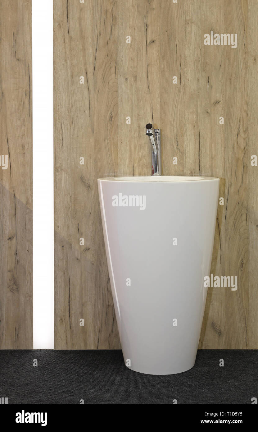 Free Standing Ceramic Wash basin in Contemporary Bathroom Stock Photo ...