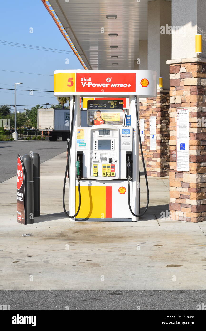 Gas station pump at Shell gas station in sunshine Stock Photo - Alamy