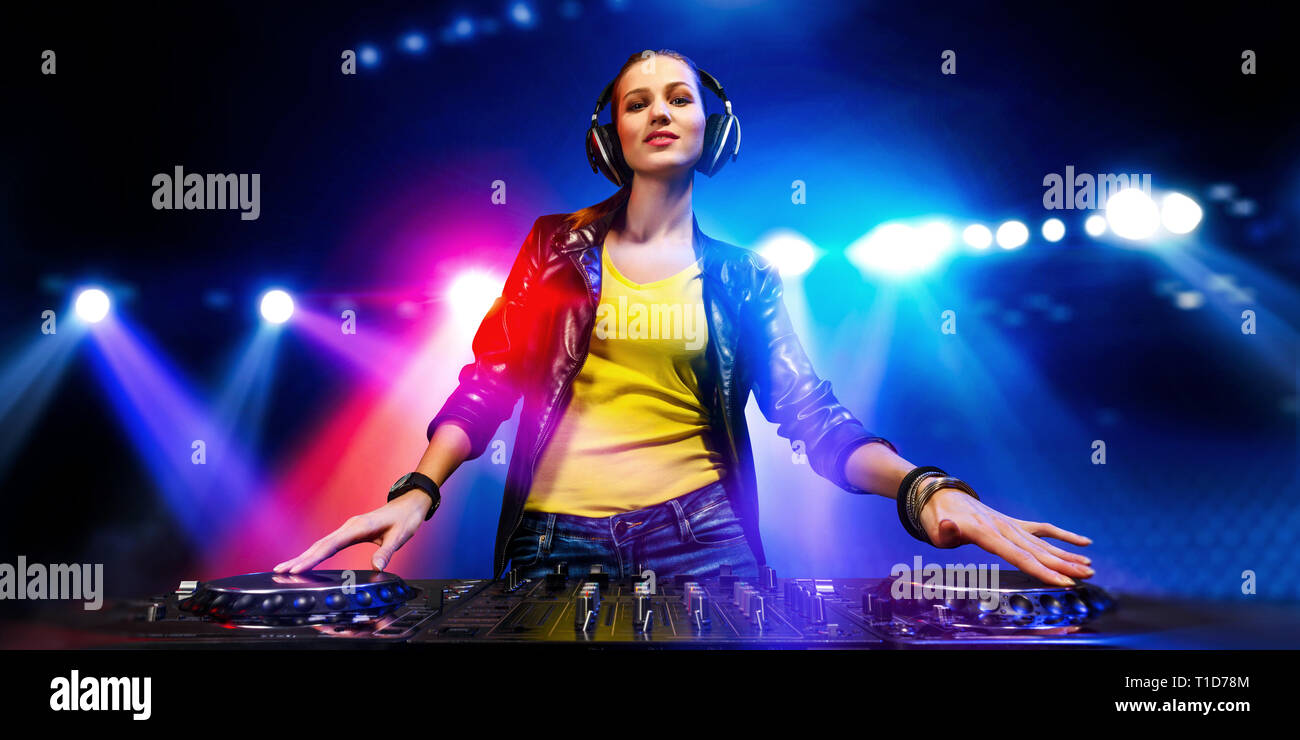 Female dj in nightclub. Mixed media Stock Photo - Alamy