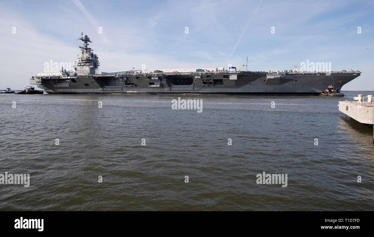 NEWPORT NEWS, Va. (March 17, 2019) USS Gerald R. Ford (CVN 78) is ...