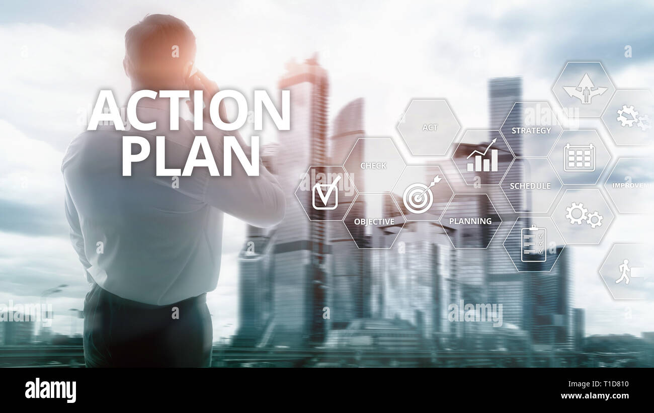 Action Plan Strategy Planning Vision Direction. Financial concept on ...