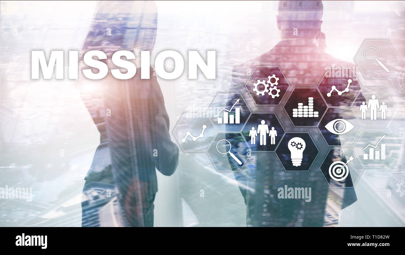 Mission business concept. Finacial success chart concept on virtual ...
