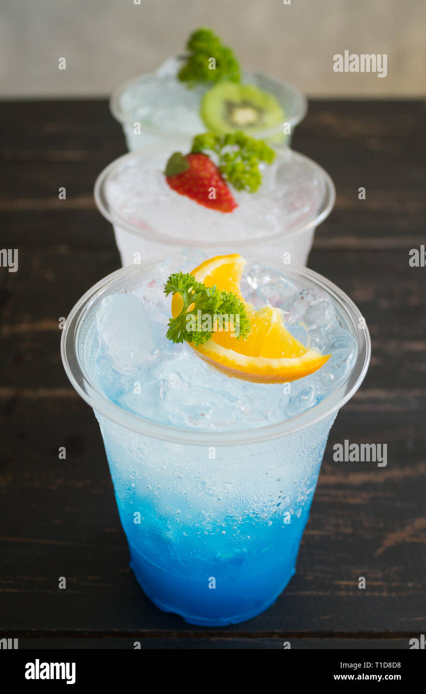 Blue Red Green Italian Soda Cold Beverage and Lemon Strawberry Kiwi ...