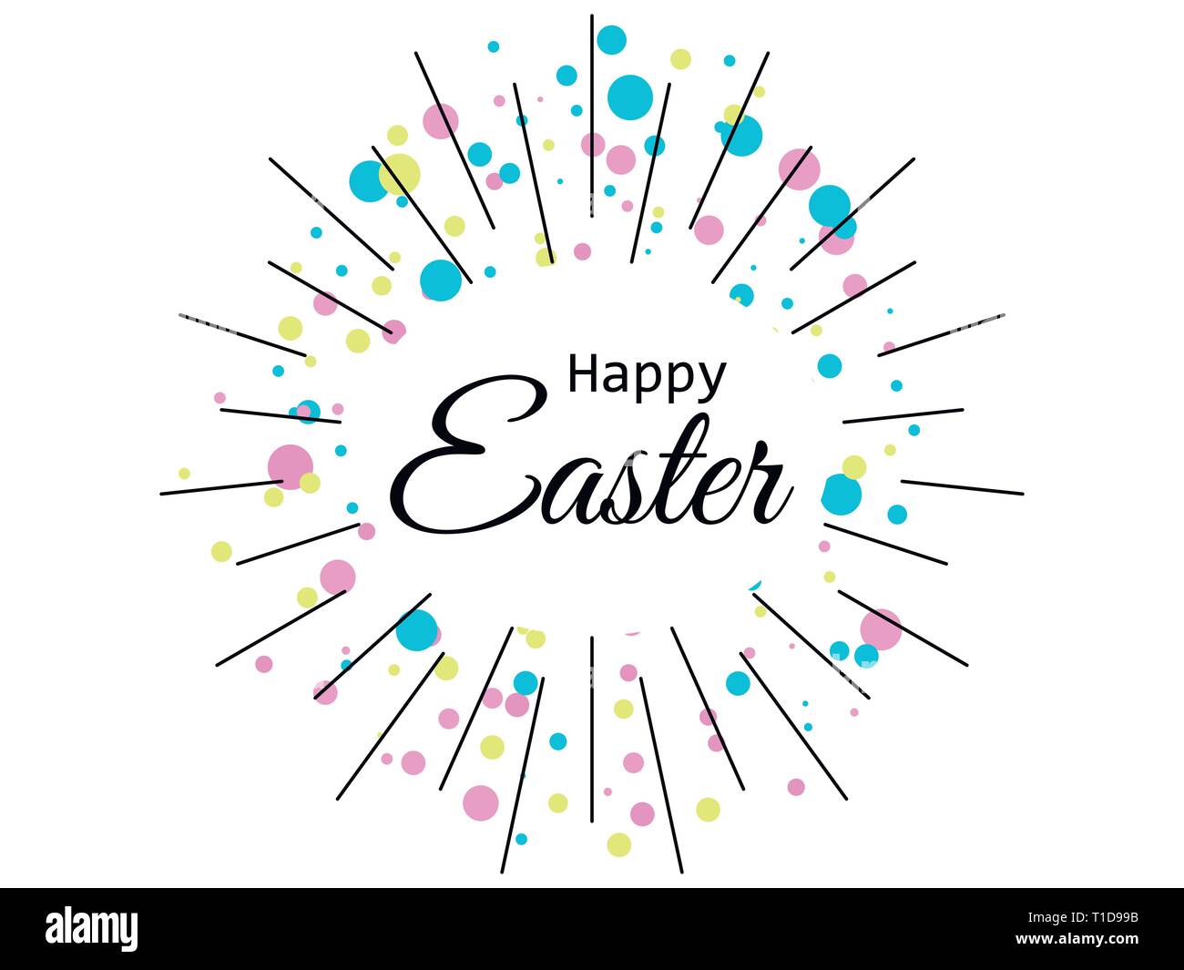 Happy easter. Festive background with rays and multicolored dots on a ...