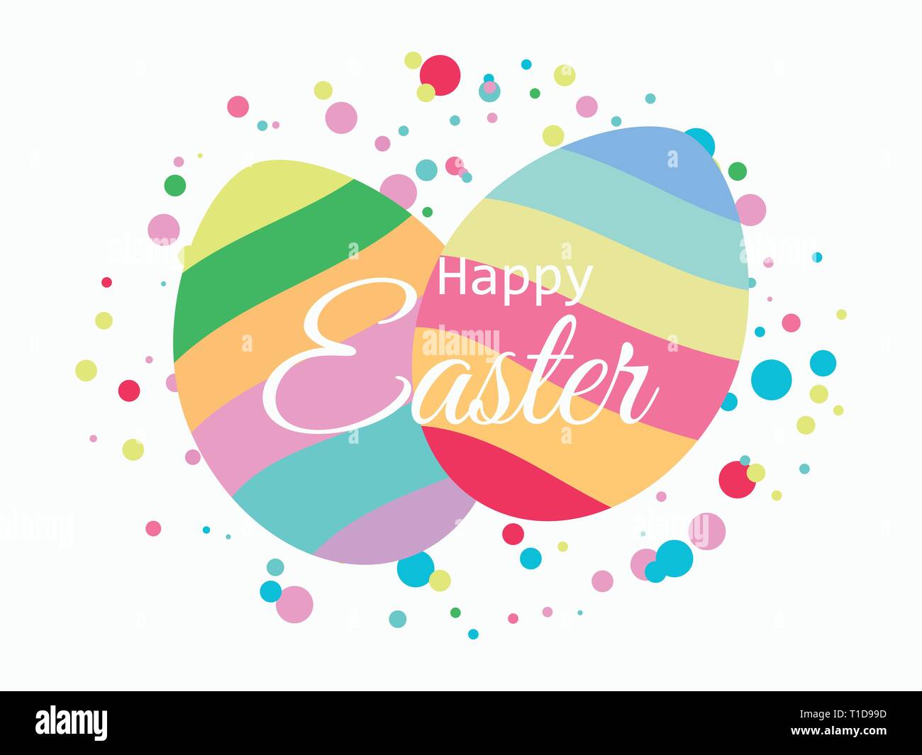 Happy Easter. Striped Easter eggs on the background of colored dots ...