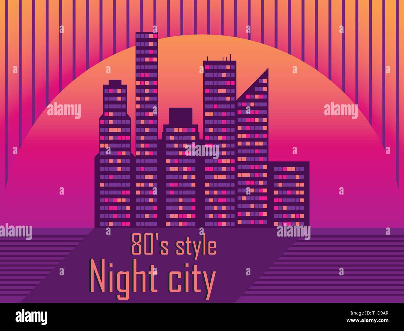 Cityscape with skyscrapers in the style of the 80s. Retro futurism ...