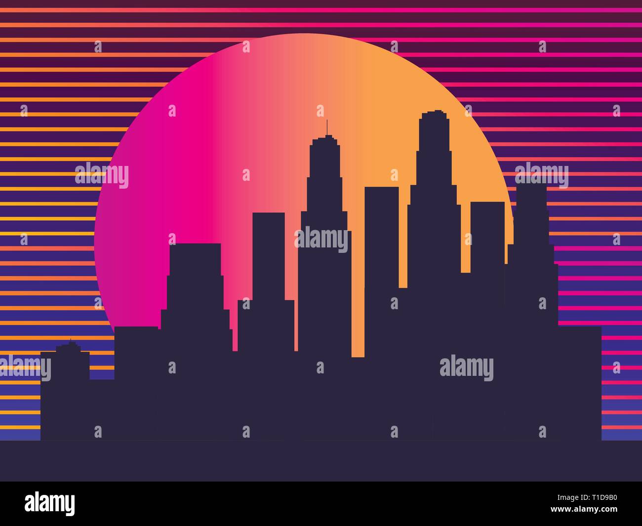 Cityscape with skyscrapers in the style of the 80s. Retro futurism ...