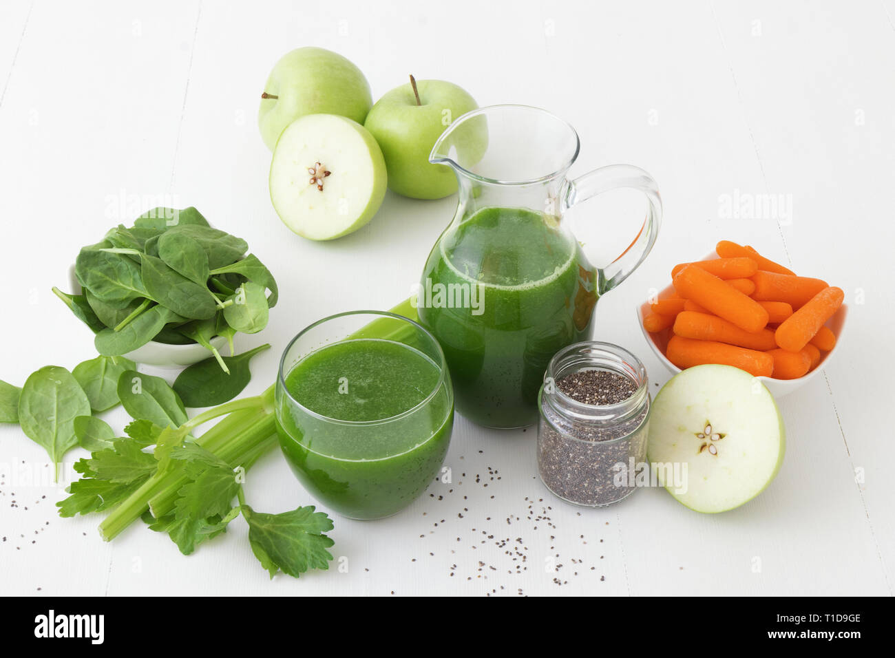 Vegetable smoothie, healthy organic juice made from celery, green ...
