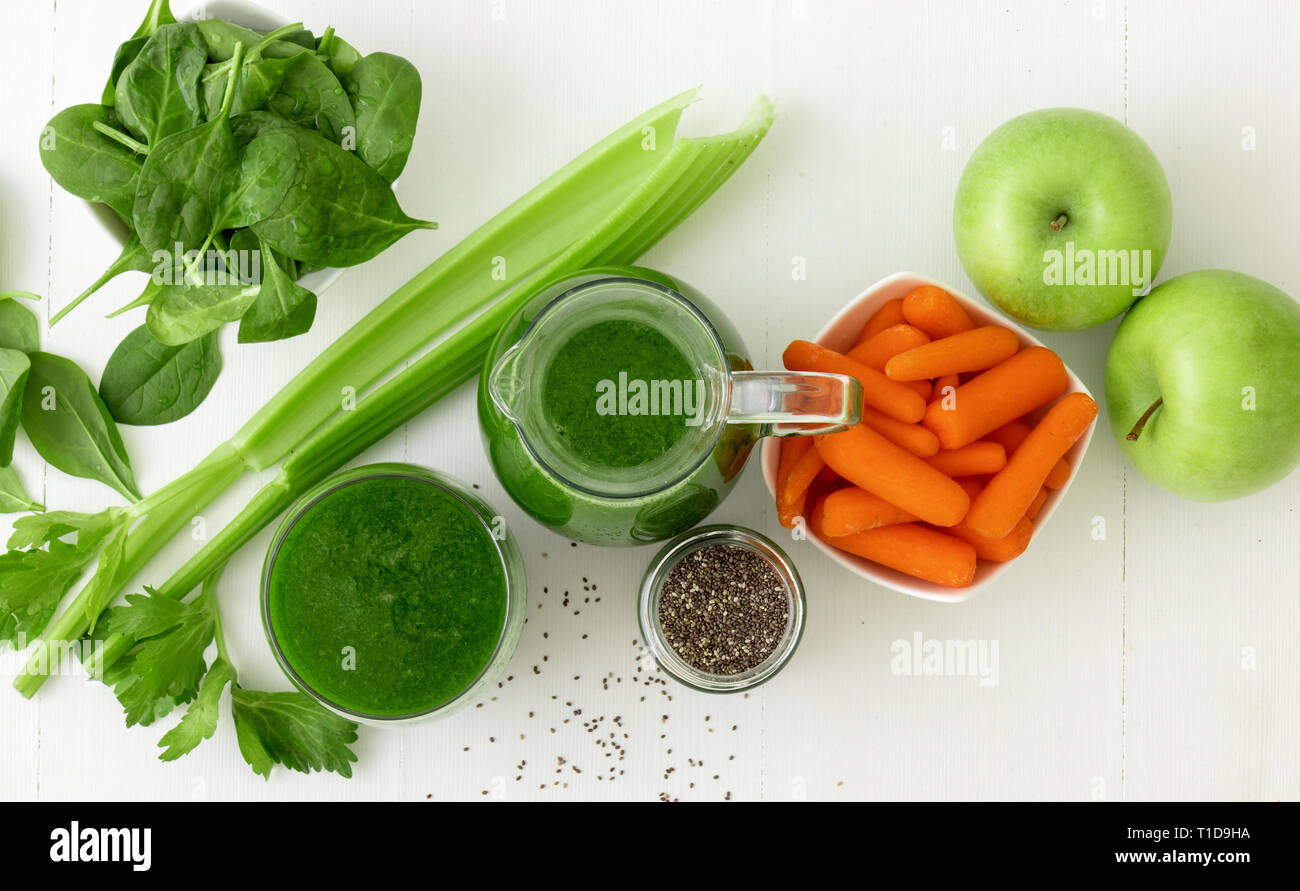 Vegetable smoothie, healthy organic juice made from celery, green ...
