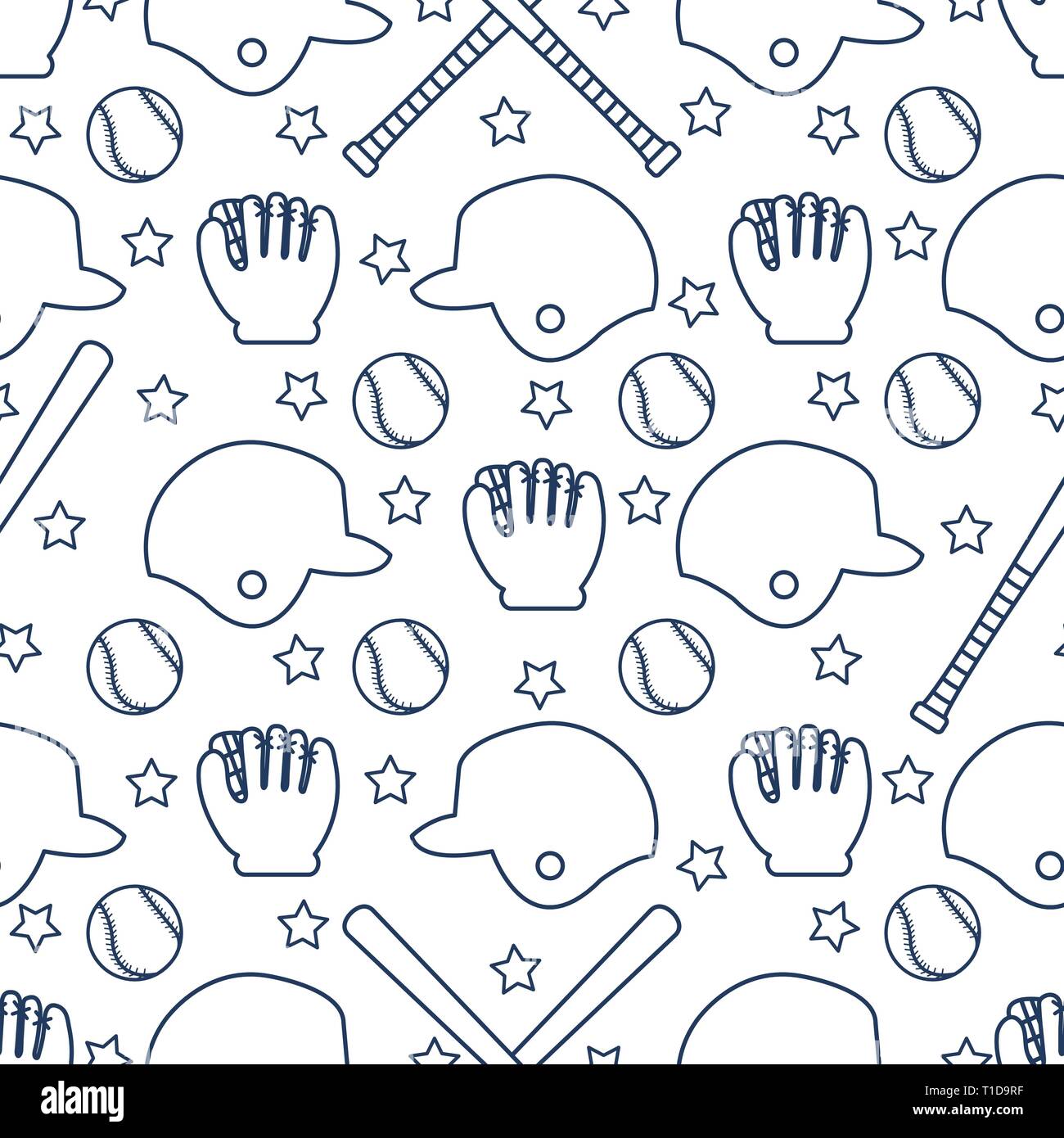 Vector seamless pattern with baseball bats, ball, helmet, baseball ...