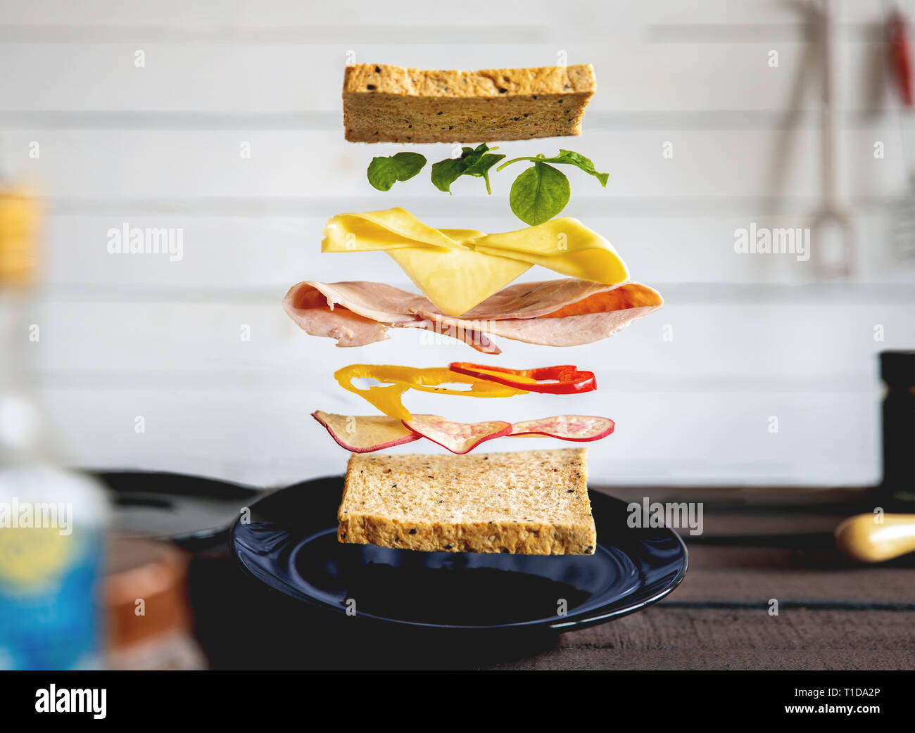 Deconstructed sandwich layers in kitchen Stock Photo - Alamy