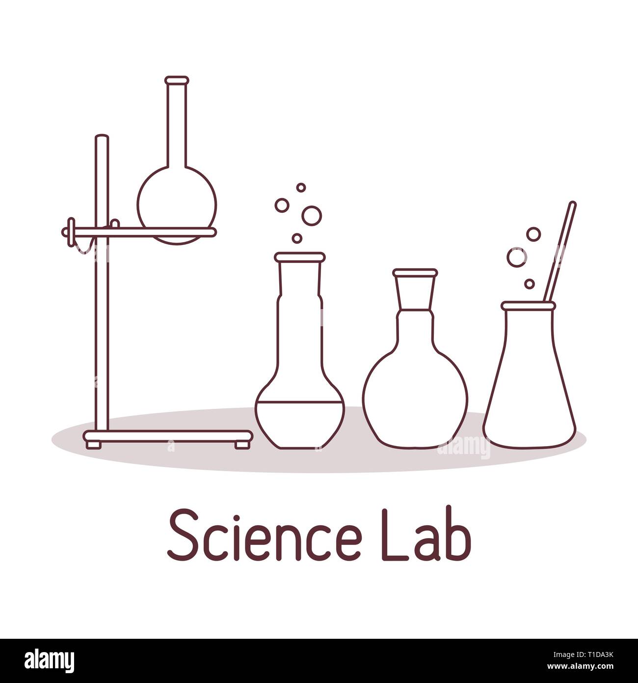 Vector science illustration with flasks, equipment stand. Laboratory ...