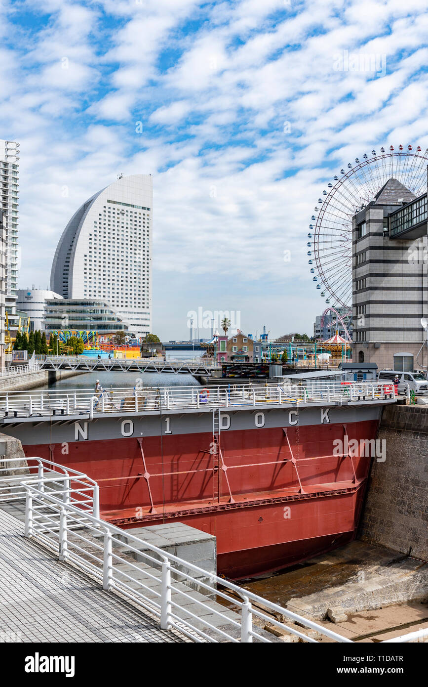 Sail Training Ship Nippon Maru being repaired at Yokohama Dock Company ...