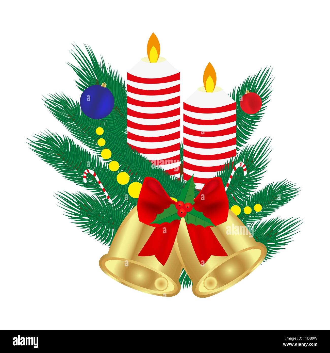 Christmas composition, candle balls, branches of a Christmas tree and ...