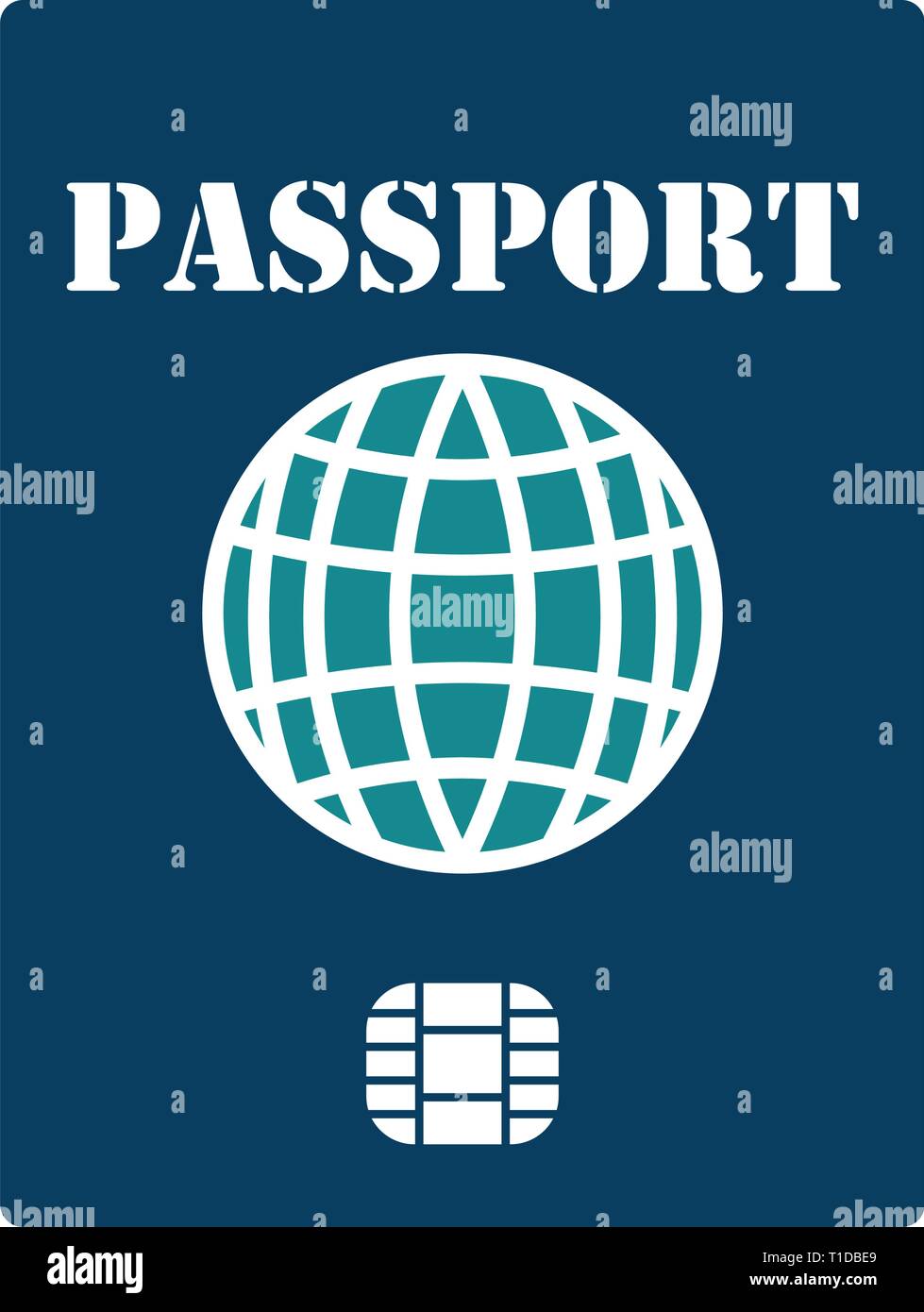 Passport with chip icon. Stencil in blue and yellow tone. Vector ...